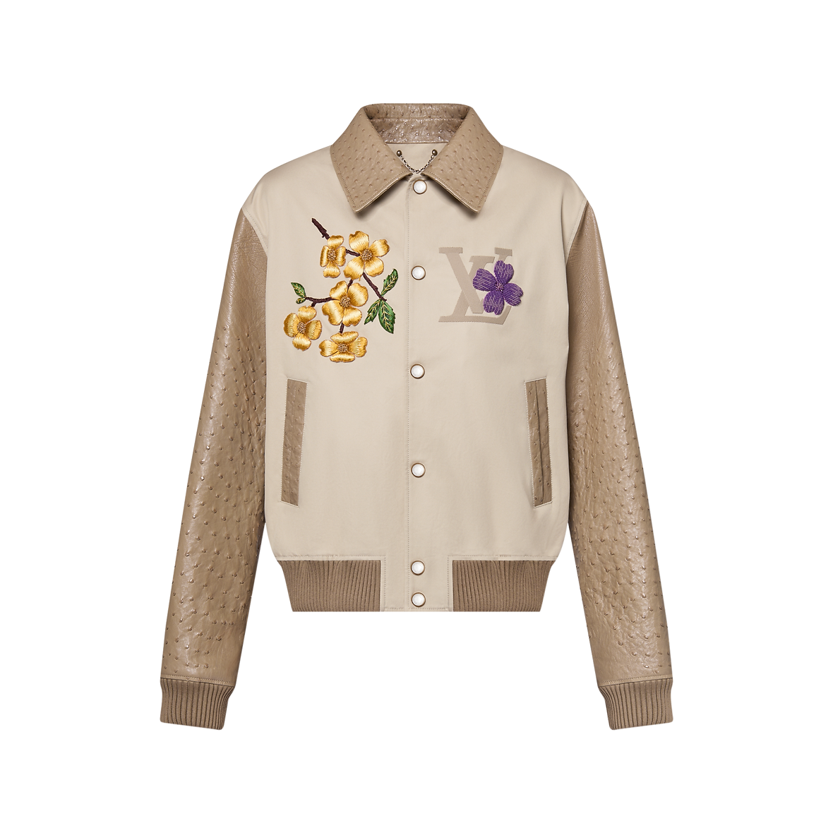 Embroidered Ostrich Varsity Jacket - High-End Ready-to-Wear 1AFQLO ...